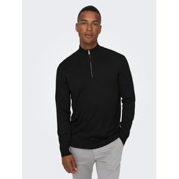 Only & Sons ONLY & SONS Herren Strickpullover "ONSWYLER LIFE REG 14 HALF ZIP KNIT NOOS", schwarz, Basic, Gr. S, unifarben, Strick, Obermaterial: 78% Viskose, 22%