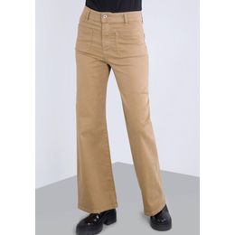 Please Jeans Damen Schlaghose, gelb, Gr. M, unifarben, Twill, Obermaterial: 97% Baumwolle, 3% Elasthan, Hosen, aus hochwertigem Baumwollmix mit