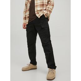 Jack & Jones JACK & JONES Herren Cargohose "STACE TUCKER", schwarz, Gr. 27, unifarben, Web, Obermaterial: 97% Baumwolle, 3% Elasthan, Hosen
