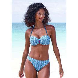 Vivance Damen B&uuml;gel-Bandeau-Bikini, blau, Gr. 40, bedruckt, Polyamid, Bikini-Sets, mit Zierperlen