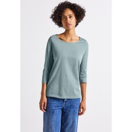 Street One Damen Langarmshirt, blau, Gr. 46, unifarben, Web, 50% Baumwolle, 50% Modal, Shirts, aus Baumwolle mit Stretchante