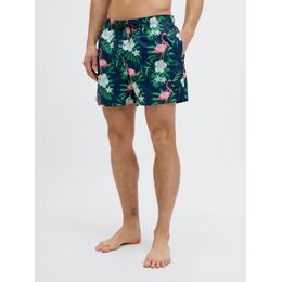 Jack & Jones JACK & JONES Herren Badeshorts "JPSTMAUI Badeshort mit Print und elastischem Bund für Komfort", blau, Gr. XS, gemustert, Web, Polyester, Badehosen,