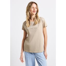 Street One Damen T-Shirt, beige, Gr. 36, bedruckt, Web, 50% Baumwolle, 50% Modal, Shirts, mit Rundhalsausschnitt