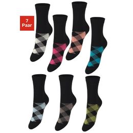 H.I.S. H.I.S Damen Socken, Gr. 39, schwarz, Baumwolle, Elasthan, Polyamid, Rhombenmuster, Socken, in angesagtem Rhombenmuster