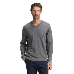 Tom Tailor Herren V-Ausschnitt-Pullover, grau, Gr. M, meliert, Strick, Obermaterial: 100% Baumwolle, Pullover, mit kleiner Logo-Stickerei