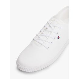 Tommy Hilfiger Damen Sneaker "CANVAS LACE UP SNEAKER", Gr. 37, wei&szlig;, Baumwolle, unifarben, Schuhe, Freizeitschuh, Halbschuh, Schn&uuml;rschuh mit