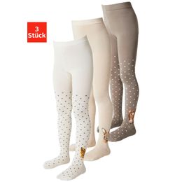 H.I.S. H.I.S M&auml;dchen Strickstrumpfhose, Gr. 92, beige, Obermaterial: 65% Baumwolle, 33% Polyamid, 2% Elasthan, gepunktet, Strumpfhosen, mit Tiermotiven
