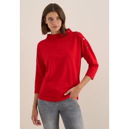 Langarmshirt Cecil, Damen, Gr. L (42), fiery rot, Web, 48% Baumwolle, 48% Modal, 4% Elasthan, unifarben, normal normal, hoch geschlossener Ausschnitt, abgesteppt, Shirts Langarmshirt, im soften Baumwoll-Mix