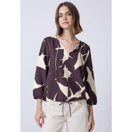 Damen Shirtbluse, rot, Gr. 36, STREET ONE STUDIO, gemustert, Stoff, 88% Viskose, 12% Polyamid, Blusen, mit Tunnelzug am Saum