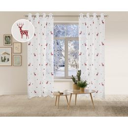 Gardine my home, B:140cm H:245cm, rot, Polyester, Gardinen, "Elch"