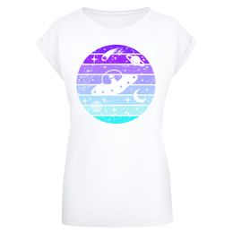 F4NT4STIC Damen T-Shirt "Retro Alien Weltraum Sonnenuntergang", wei&szlig;, Gr. L, Obermaterial: 100% Baumwolle, Shirts, Premium Qualit&auml;t