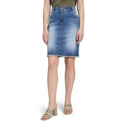 Betty Barclay Damen Minirock "Damen Jeansrock mit Fransen", blau, Gr. 48, Obermaterial: 83% Baumwolle, 15% Polyester, 2% Elasthan., Röcke,