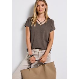 Street One Damen Shirttop, beige, Gr. 36, Strukturmuster, unifarben, Obermaterial: 95% Viskose, 5% Elasthan, Tops, mit Struktur