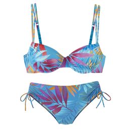 Lascana Damen B&uuml;gel-Bikini, blau, Gr. 38, bedruckt, Obermaterial: 86% Polyamid, 14% Elasthan. Futter: 100% Polyamid, Bikini-Sets, mit Doppeltr&auml;gern