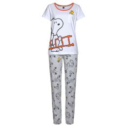 PEANUTS Damen Pyjama, Gr. 36, grau, Single Jersey, Obermaterial: 100% Baumwolle, bedruckt, Basic, Homewear-Sets, mit Snoopy und Woodstock Druck