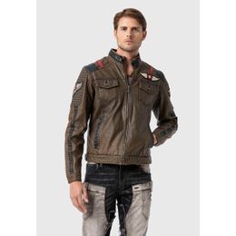 Cipo & Baxx CIPO & BAXX Herren Bikerjacke "Jacke", braun, Gr. L, unifarben, Stoff, 50% Polychlorid, 41% Baumwolle, 9% Polyurethan, Jacken, im Biker-Look