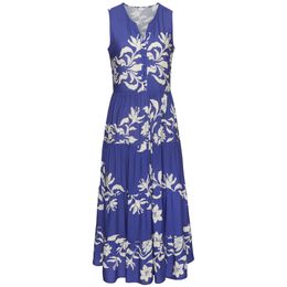 Lascana Damen Druckkleid, beige, Gr. 34, bedruckt, Web, Obermaterial: 100% Viskose, Kleider, mit Volants