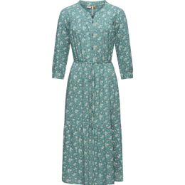 Ragwear Damen Maxikleid "Meve", blau, Gr. L, Obermaterial: 100% Viskose, Kleider, Leichtes Langarmkleid mit Blumenmuster