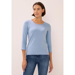 Rundhalsshirt CECIL, Damen, Gr. XL (44), mountain blau, Web, 100% Baumwolle, unifarben, normal normal, Rundhals, abgesteppt, Shirts, aus reiner Baumwolle