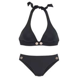 Vivance Damen Triangel-Bikini, schwarz, Gr. 42, unifarben, Polyamid, Bikini-Sets, mit goldfarbenen Zierkn&ouml;pfen