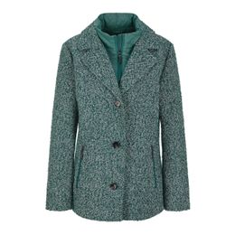 GOLDNER Damen Kurzjacke "Kurzgröße Jacke in 2-in-1-Optik mit Steppeinsatz"smaragd, weiß, gemustert, Gr. 19, Obermaterial: 90% Polyester PES. 10%