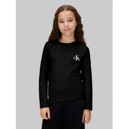 Mädchen Langarmshirt "CHEST MONOLOGO LS T-SHIRT", schwarz, Gr. 8, Calvin Klein Jeans, unifarben, Single Jersey, Obermaterial: 100% Baumwolle, Shirts,