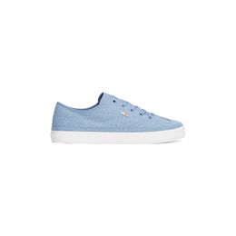 Tommy Hilfiger Damen Plateausneaker "WASHED CANVAS VULC SNEAKER", Gr. 39, blau, Baumwolle, Schuhe, Freizeitschuh, Halbschuh, Schn&uuml;rer mit seitlicher