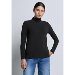 Damen Langarmshirt, schwarz, Gr. 44, STREET ONE STUDIO, unifarben, Web, 95% Baumwolle, 5% Elasthan, Shirts, aus Baumwolle mit Stretchante