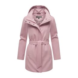Marikoo Damen Kurzmantel "Katalinaa", rosa, Gr. L, 90% Polyester, 10% Viskose, M&auml;ntel, Eleganter Wickel Mantel mit Tailleng&uuml;rtel und Oversized Hood