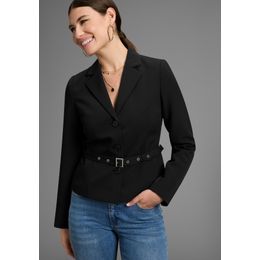 Laura Scott Damen Kurzblazer, schwarz, Gr. 44, unifarben, Web, Obermaterial: 90% Polyester, 10% Elasthan. Futter: 100% Polyester, Blazer, mit