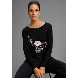 Kangaroos Damen Longsleeve, schwarz, Gr. 32, bedruckt, Rippware, Obermaterial: 100% Baumwolle, Shirts, Langarm, sehr figurbetonter Schnitt, mit Print