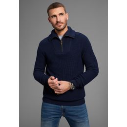 Bruno Banani Herren Troyer, blau, Gr. XXXL, unifarben, Strick, Obermaterial: 50% Baumwolle, 50% Polyacryl, Pullover, modischer weiter Kragen