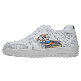 DOGO Damen Sneaker "Dice Low-Top Sneaker The Wise Owl Damen Sneaker", Gr. 37, wei&szlig;, Lederimitat, Schuhe, Handgefertigt
