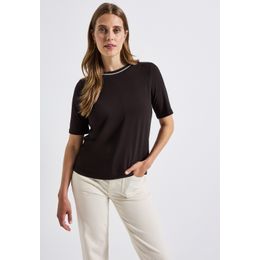 Street One Damen T-Shirt, braun, Gr. 36, unifarben, Stoff, 95% Viskose, 5% Elasthan, Shirts, aus softer Viskose