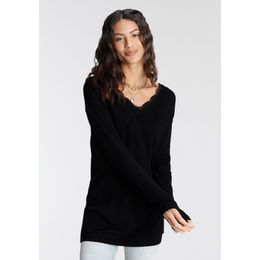 Laura Scott Damen Strickpullover, schwarz, Gr. 42, clean, unifarben, Feinstrick, Obermaterial: 70% Viskose, 30% Polyamid. Spitze: 100% Polyamid,