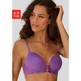 Lascana Damen Push-up-BH "Eleonora", Gr. 75, lila, Spitze, Obermaterial: 60% Polyamid, 35% Polyester, 5% Elasthan, BHs, mit feiner Schnürung in