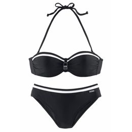Lascana Damen B&uuml;gel-Bandeau-Bikini, schwarz, Gr. 32, kontrastfarbene Details, unifarben, Polyamid, Bikini-Sets, mit Kontrastdetails