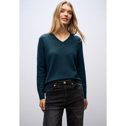 Strickpullover Street One, Damen, Gr. 34, tide blau, Stoff, 50% Viskose, 28% Polyester, 22% Polyamid, unifarben, normal normal, V-Ausschnitt, Rippb&uuml;ndchen, Pullover Strickpullover, in Unifarbe