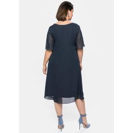 sheego Damen Chiffonkleid "Chiffonkleid", blau, Gr. 50, unifarben, 100% Polyester, Kleider