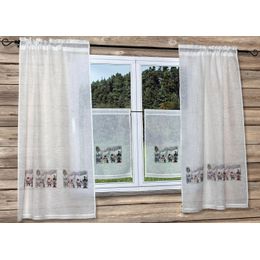 Gardine, B:90cm H:240cm, beige, HOSSNER - ART OF HOME DECO, Polyester, Wohnzimmer, Gardinen, "Wichtel", weihnachtlicher Landhaus-Look
