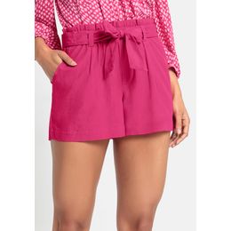Lascana Damen Shorts, pink, Gr. 44, unifarben, Web, Obermaterial: 58% Viskose, 28% Baumwolle, 14% Leinen, Hosen, im Paperbag-Stil, Leinenmix,