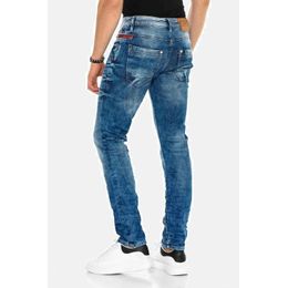 Cipo & Baxx CIPO & BAXX Herren Slim-fit-Jeans "Jeans", blau, Gr. 31, unifarben, 98% Baumwolle, 2% Elasthan, Jeans, in verwaschenem Design, CD-394