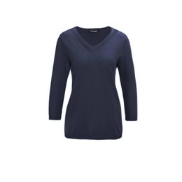 GOLDNER Damen Rundhalspullover "Unkomplizierter Pullover mit V-Ausschnitt", blau, Gr. 38, Obermaterial: 50% Baumwolle CO. 50% Polyacryl PAN., Pullover