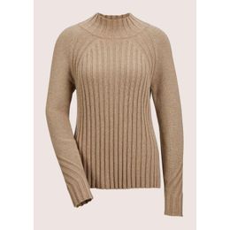 Madeleine Mode MADELEINE Damen Longpullover "Strickpullover Glanzvoller Strickpullover mit Stehkragen", silber, Gr. 34, Obermaterial: 38% Polyamid PA. 28% Polyester
