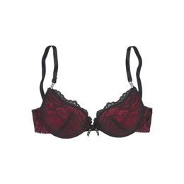 JETTE Damen Push-up-BH, Gr. 75, rot, Spitze, Obermaterial: 60% Polyamid, 35% Polyester, 5% Elasthan, BHs, mit extra dicken Kissen f&uuml;r maximales