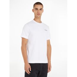 Calvin Klein Damen T-Shirt "Micro Logo", wei&szlig;, Basic, Gr. M, unifarben, Jersey, Obermaterial: 100% Baumwolle, Shirts, aus dickem Winterjersey, mit