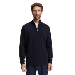 Tom Tailor Herren Troyer, blau, Gr. XXXL, meliert, Strick, Obermaterial: 100% Baumwolle, Pullover, mit Logo Stickerei