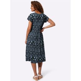 Inspirationen Damen Jerseykleid "Jersey-Kleid", blau, Gr. 36, bedruckt, gebl&uuml;mt, gemustert, mehrfarbig, Jersey, 95% Viskose, 5% Elasthan, Kleider