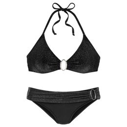 JETTE Damen Triangel-Bikini, schwarz, Gr. 34, Glitzerf&auml;den, Polyamid, Bikini-Sets, mit edlen Zierringen
