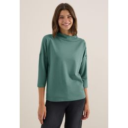 Langarmshirt Cecil, Damen, Gr. L (42), jewel grün, Web, 48% Baumwolle, 48% Modal, 4% Elasthan, unifarben, normal normal, hoch geschlossener Ausschnitt, abgesteppt, Shirts, im soften Baumwoll-Mix